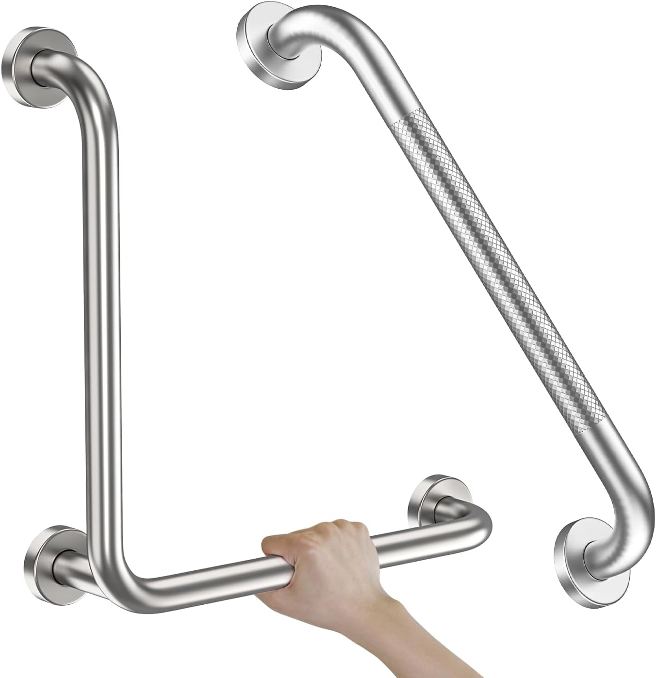 Brushed Nickel Angled Grab Bar 16 Inch, ZUEXT Stainless Steel L-Shaped ...
