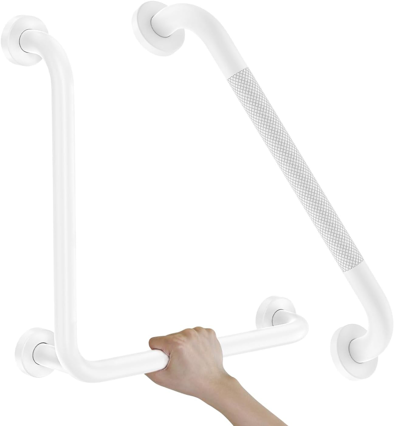 Free Shipping! White L-Shaped Grab Bar 16 Inch + Knurled Grab Bar 20 ...