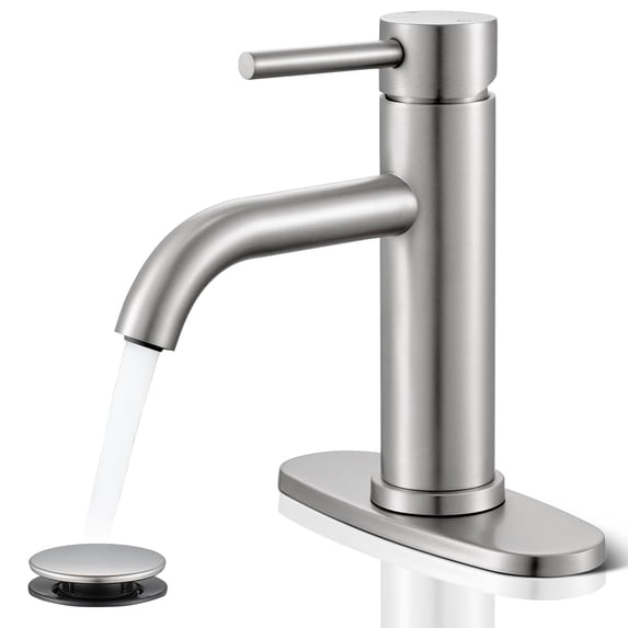 Brushed Nickel Bathroom Faucet Single Hole With Pop-up Drain And ...