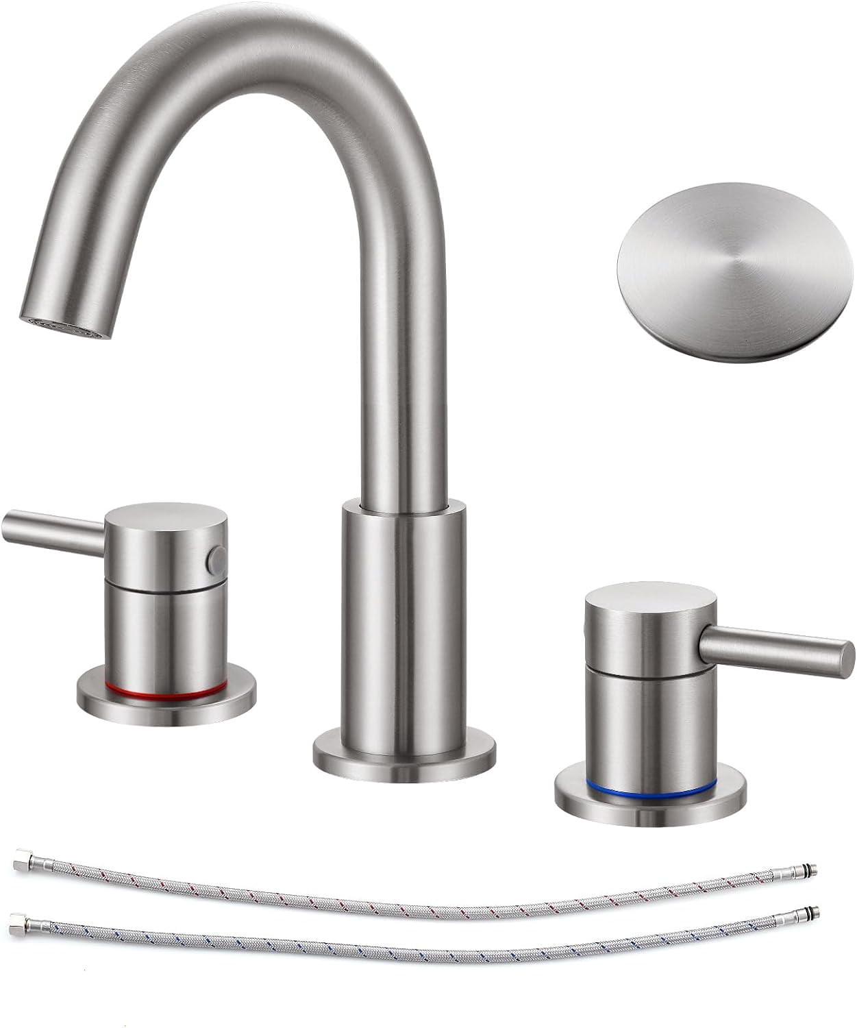 Brushed Nickel Bathroom Faucet for Sink 3 Hole, 8 inch Widespread ...