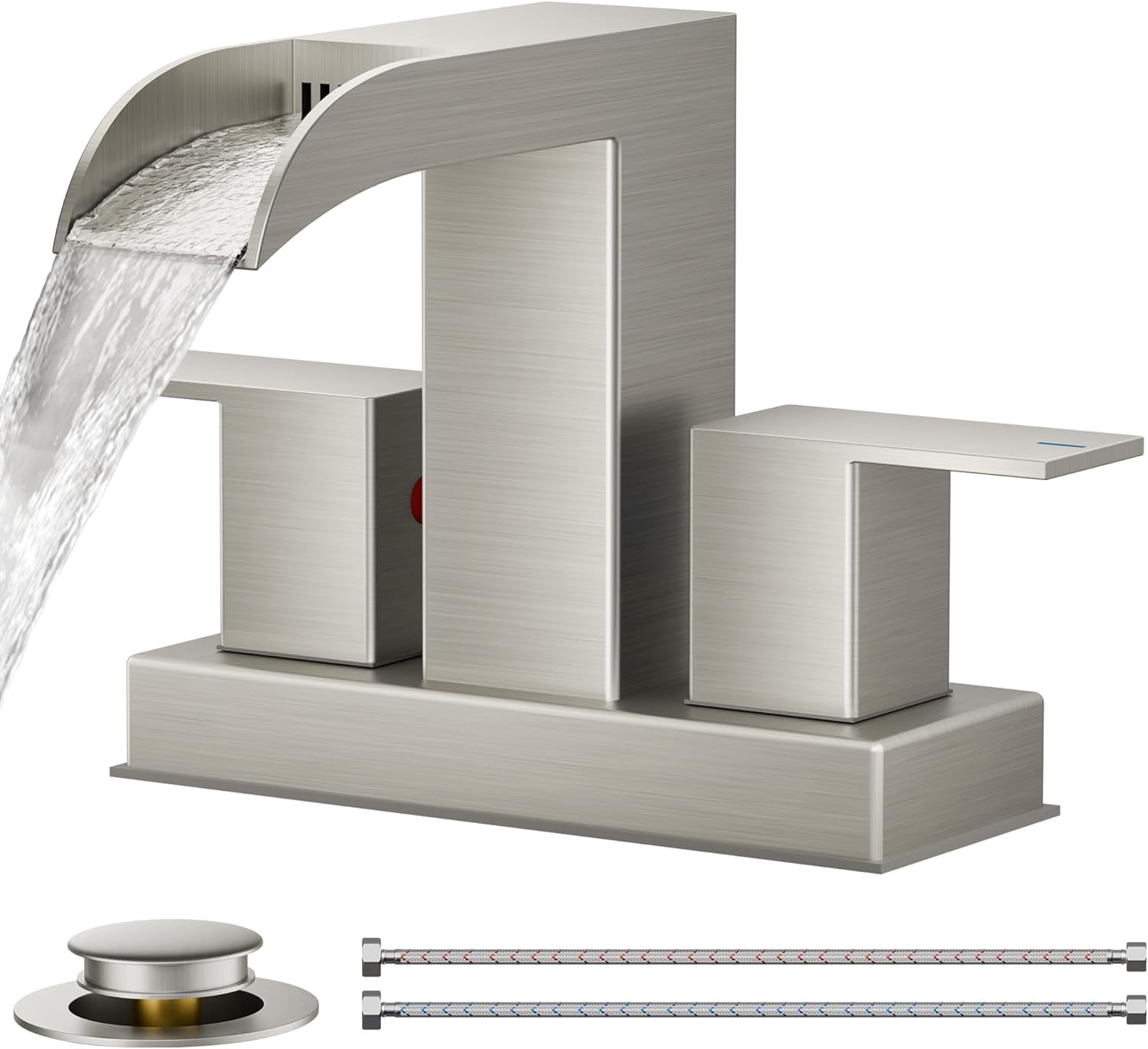 Brushed Nickel Bathroom Faucets for 2 Hole or 3 Hole, Waterfall 4 Inch ...