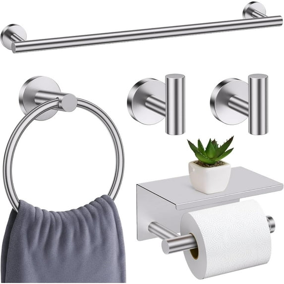 Brushed Nickel Bathroom Hardware Set, 5 count Towel Bar Bathroom ...