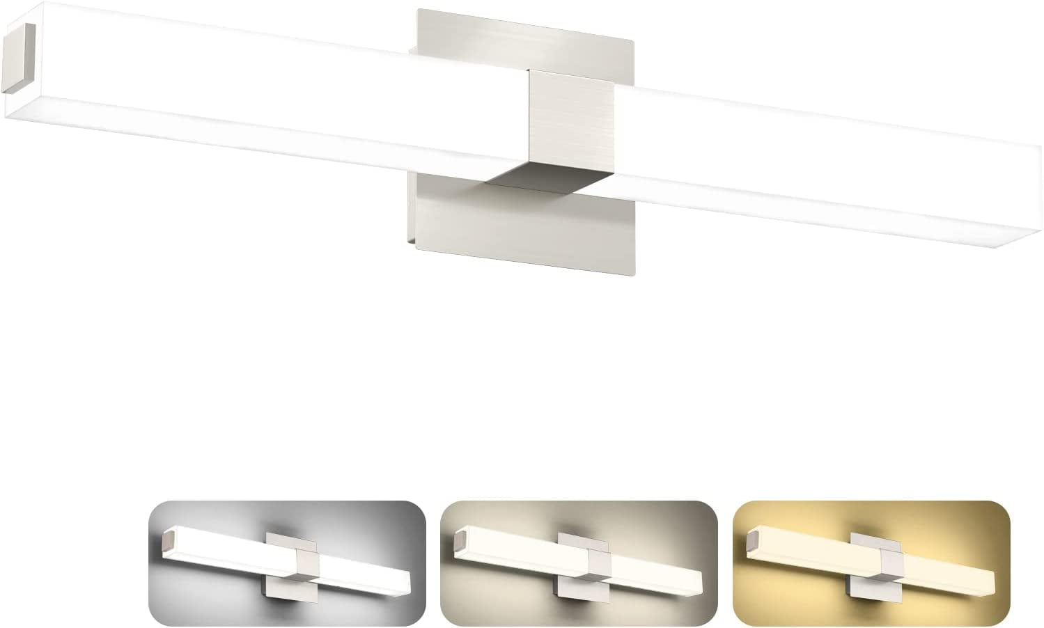 Brushed Nickel Bathroom Light Fixtures - 3CCT Dimmable LED Bathroom Vanity Lights - 32 Inch ...