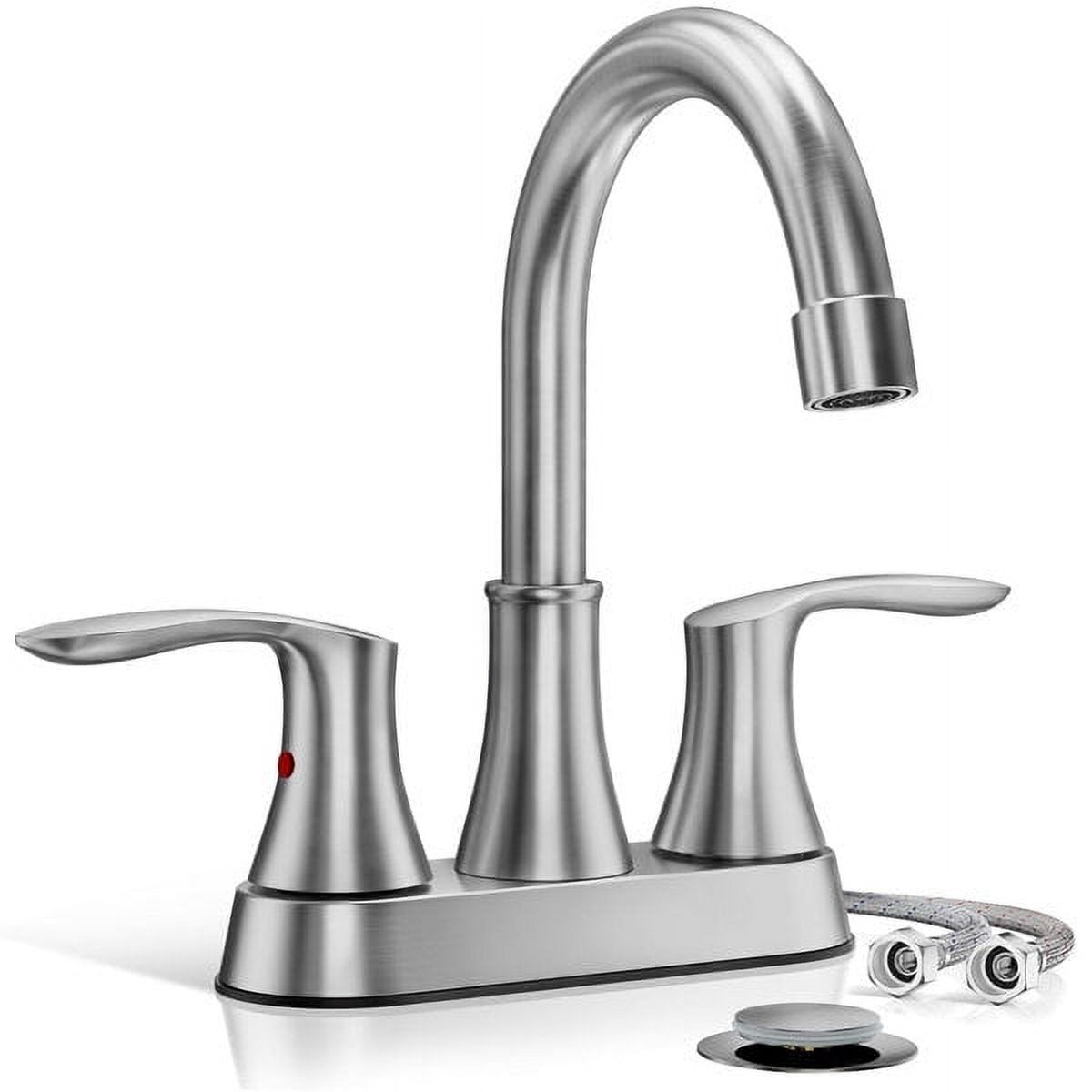 Brushed Nickel Bathroom Sink Faucet 2 Handle 4 Inch Centerset Vanity ...