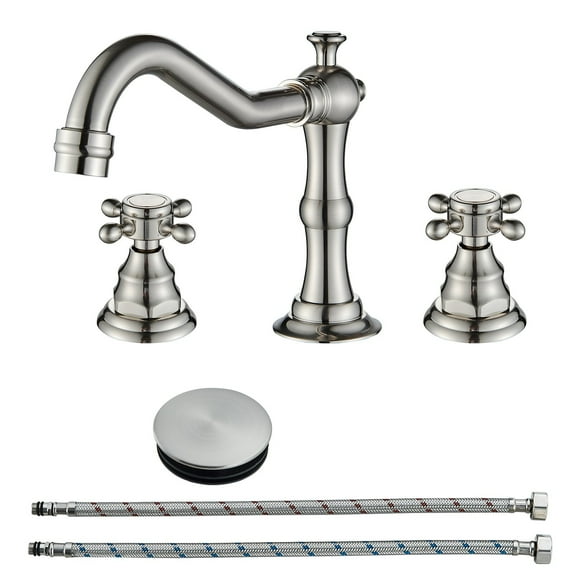 Brushed Nickel Bathroom Sink Faucet 3Holes Widespread Basin Vanity ...