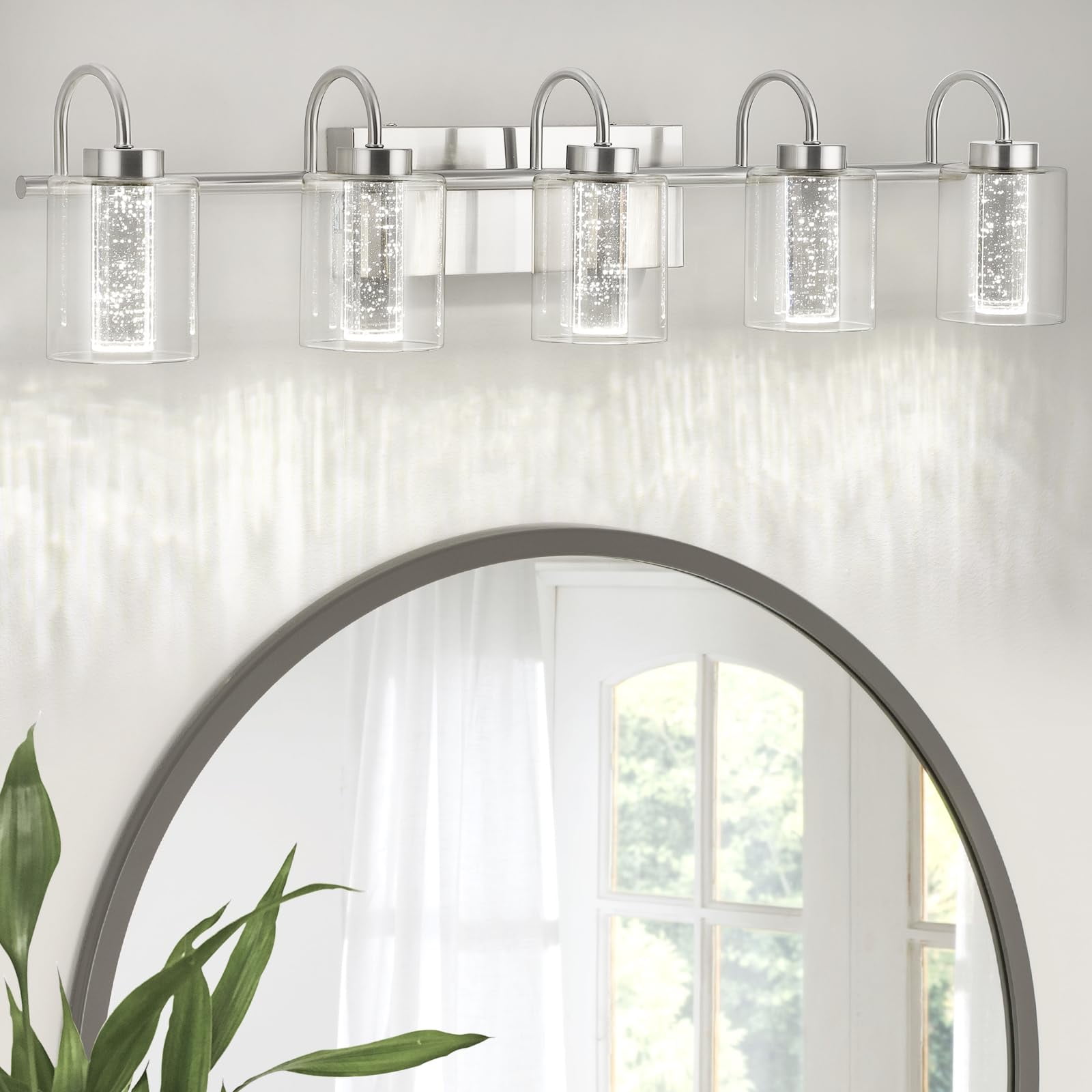 Brushed Nickel Bathroom Vanity Light Fixtures with Crystal Bubble Glass ...