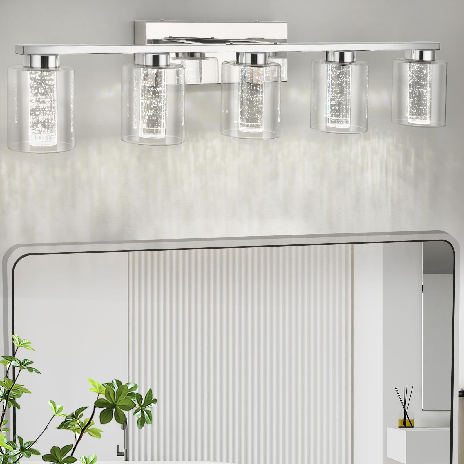 Aoile 5-Light Brushed Nickel Vanity Lights with Crystal Bubble Glass ...