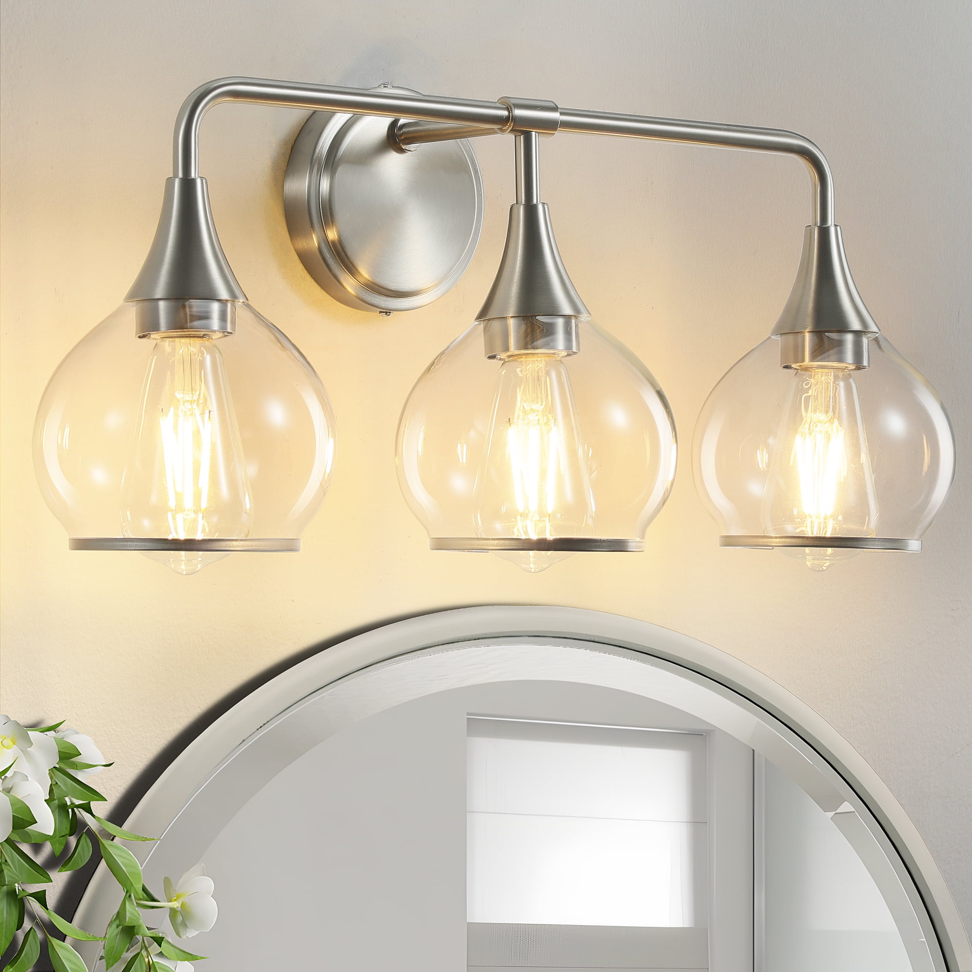 Brushed Nickel Bathroom Wall Sconce 3 Lights Bathroom Light Fixtures ...