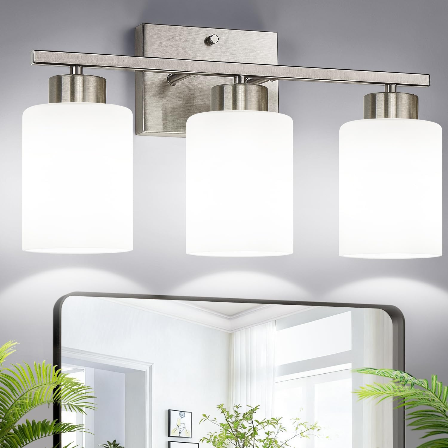 Brushed Nickel Bathroom XIULIN Fixtures with Milk Glass Shades, Eye ...