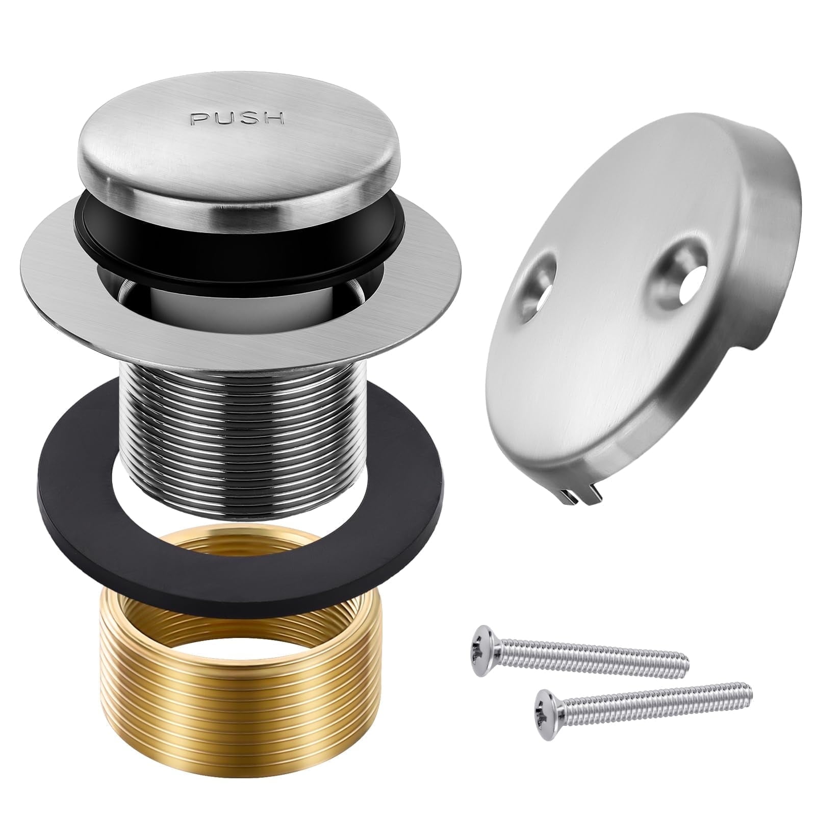 Brushed Nickel Bathtub Drain Tip-Toe Tub Trim Set with Two-Hole ...