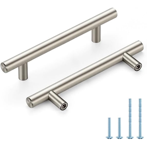 Brushed Nickel Cabinet Handles 3-3/4 Inch Hole Spacing Stainless Steel ...