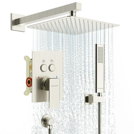 Brushed Nickel Complete Shower System Set with Push-Button Diverter, 10 ...