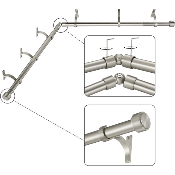 Brushed Nickel Corner Window Curtain Rods with Aluminum End Cap Finials ...