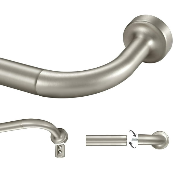 Brushed Nickel Curtain Rod - 28-150" with Internal Splicing, Adjustable ...