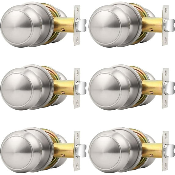 Brushed Nickel Door Knob, Passage Door Knobs for Closet and Hallway, Keyless Interior Door Knob ...