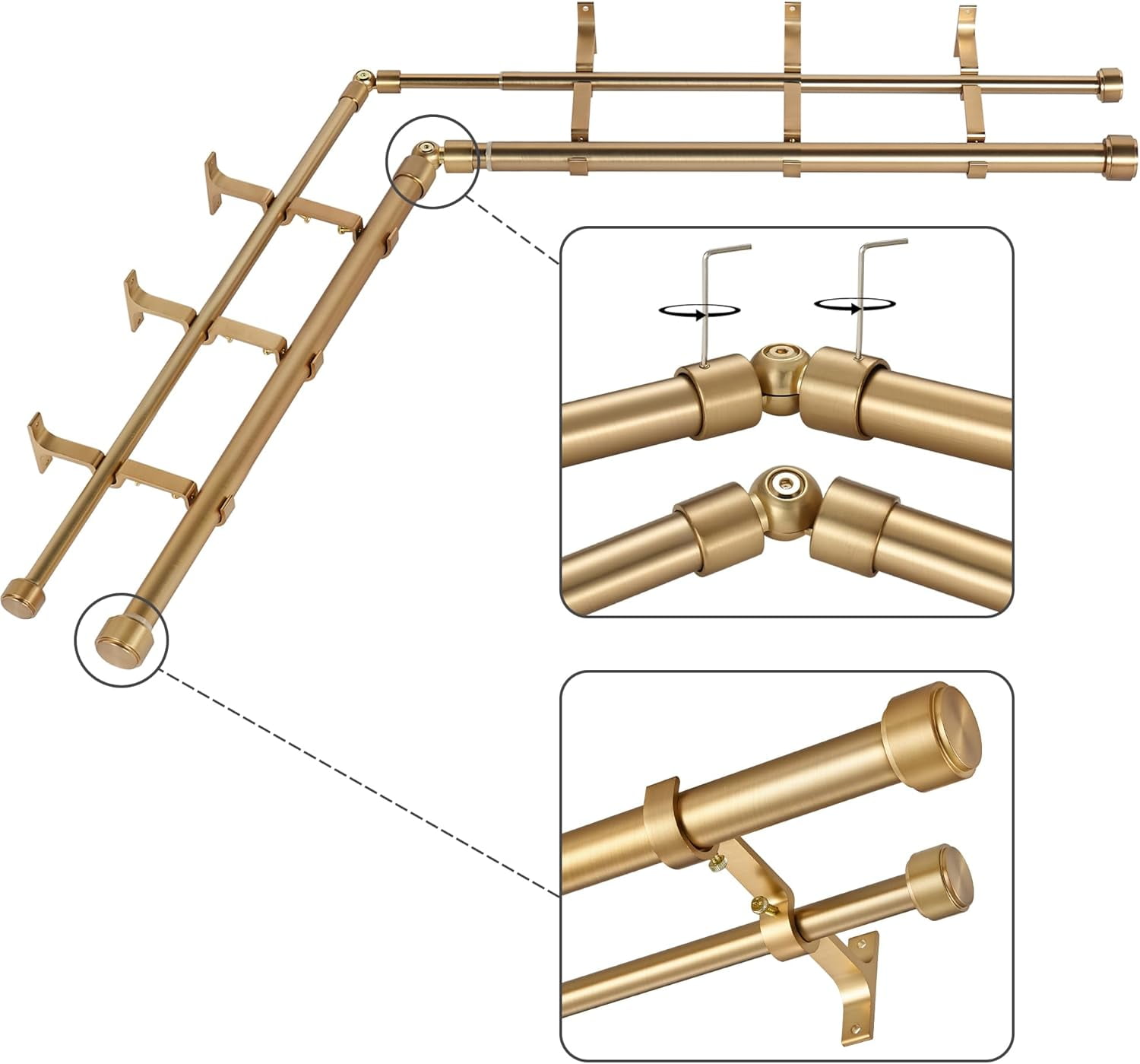 Brushed Nickel Double Bay Window Curtain Rods with Aluminum End Cap ...