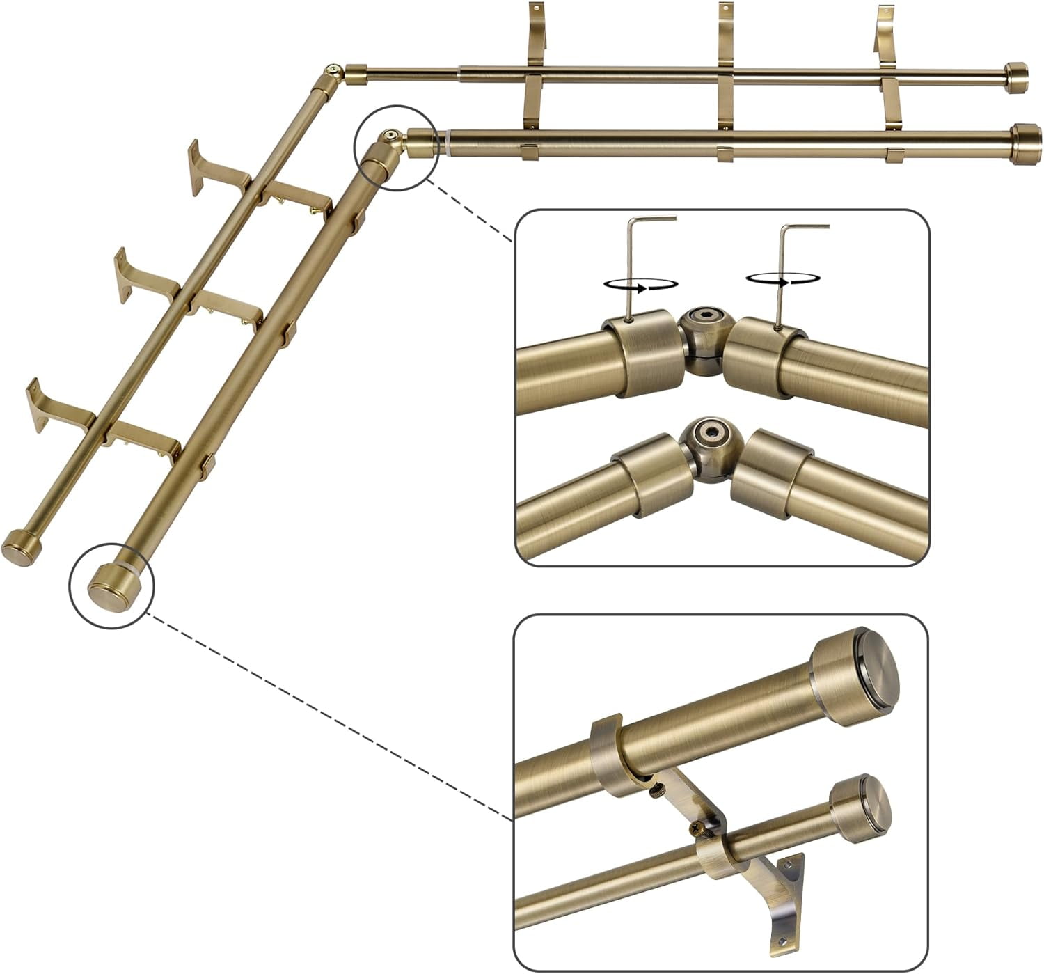 Brushed Nickel Double Bay Window Curtain Rods with Aluminum End Cap ...