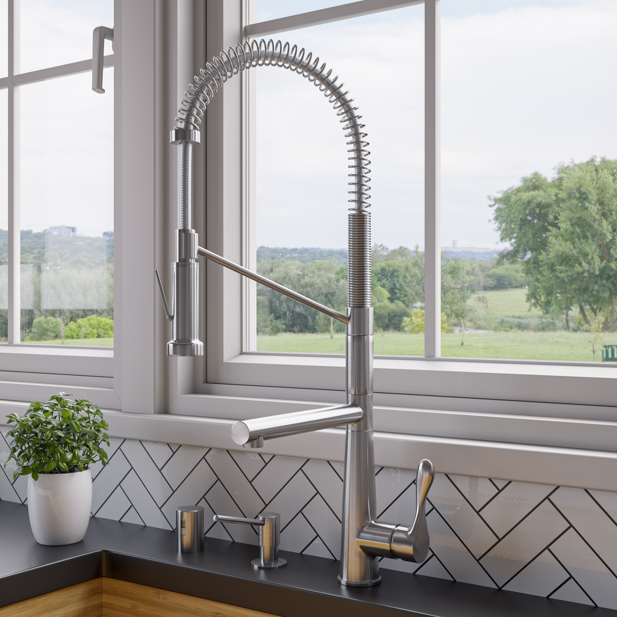 Brushed Nickel Double Spout Commercial Spring Kitchen Faucet - Walmart.com
