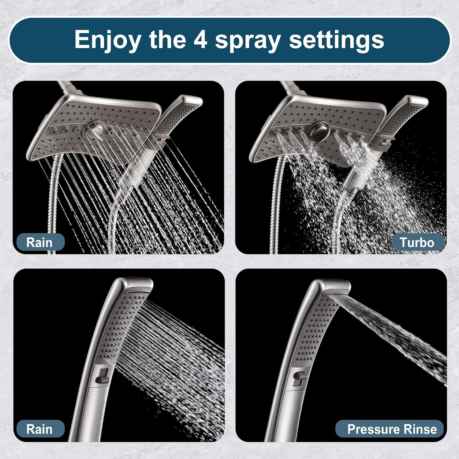 Brushed Nickel Dual Shower Head Combo - High Pressure Rainfall ...