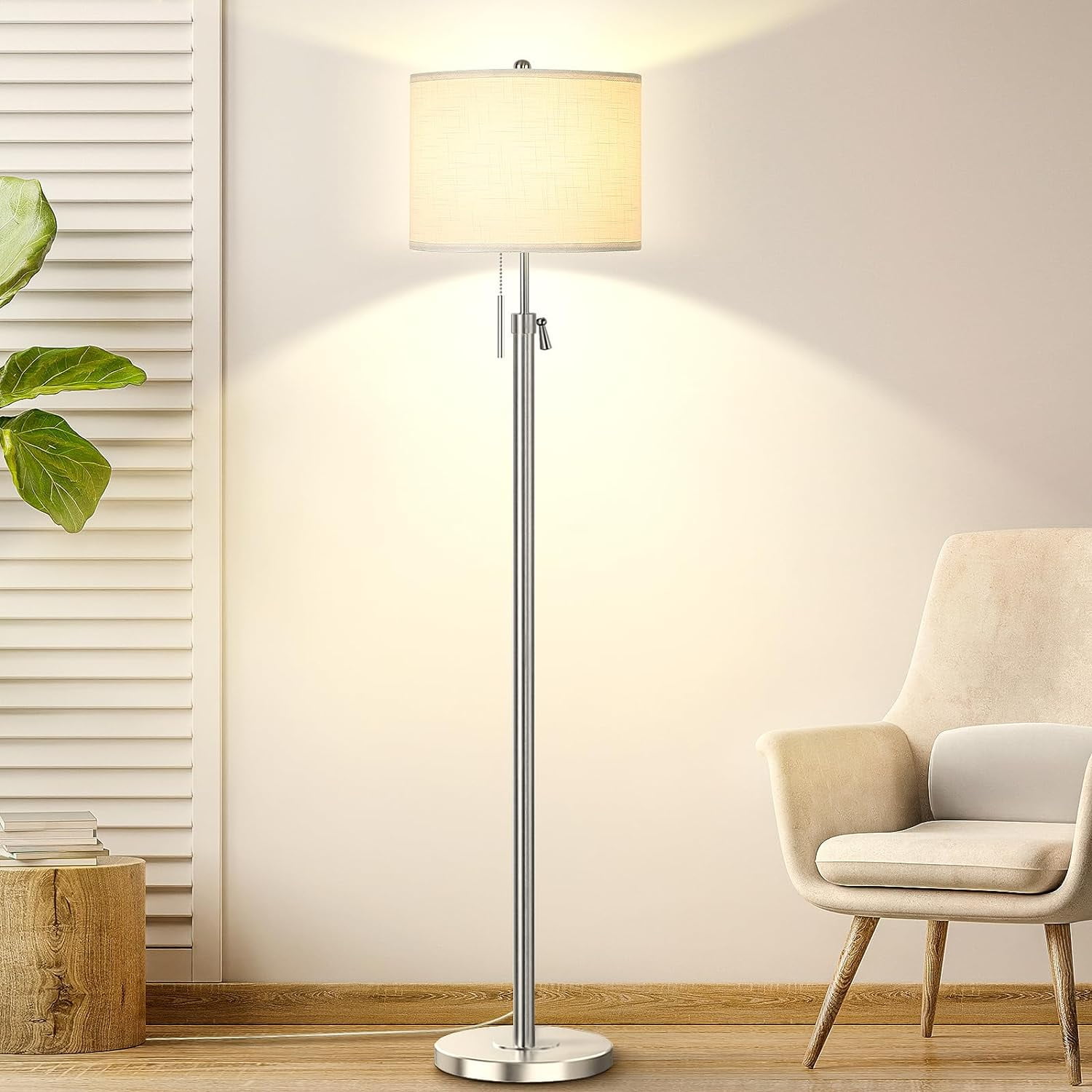 Brushed Nickel Floor Lamp for Living Room, Adjustable Height Standing ...