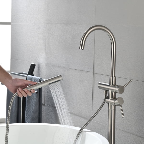 Brushed Nickel Freestanding Tub Faucet - High-Flow Floor-Mounted Tub ...