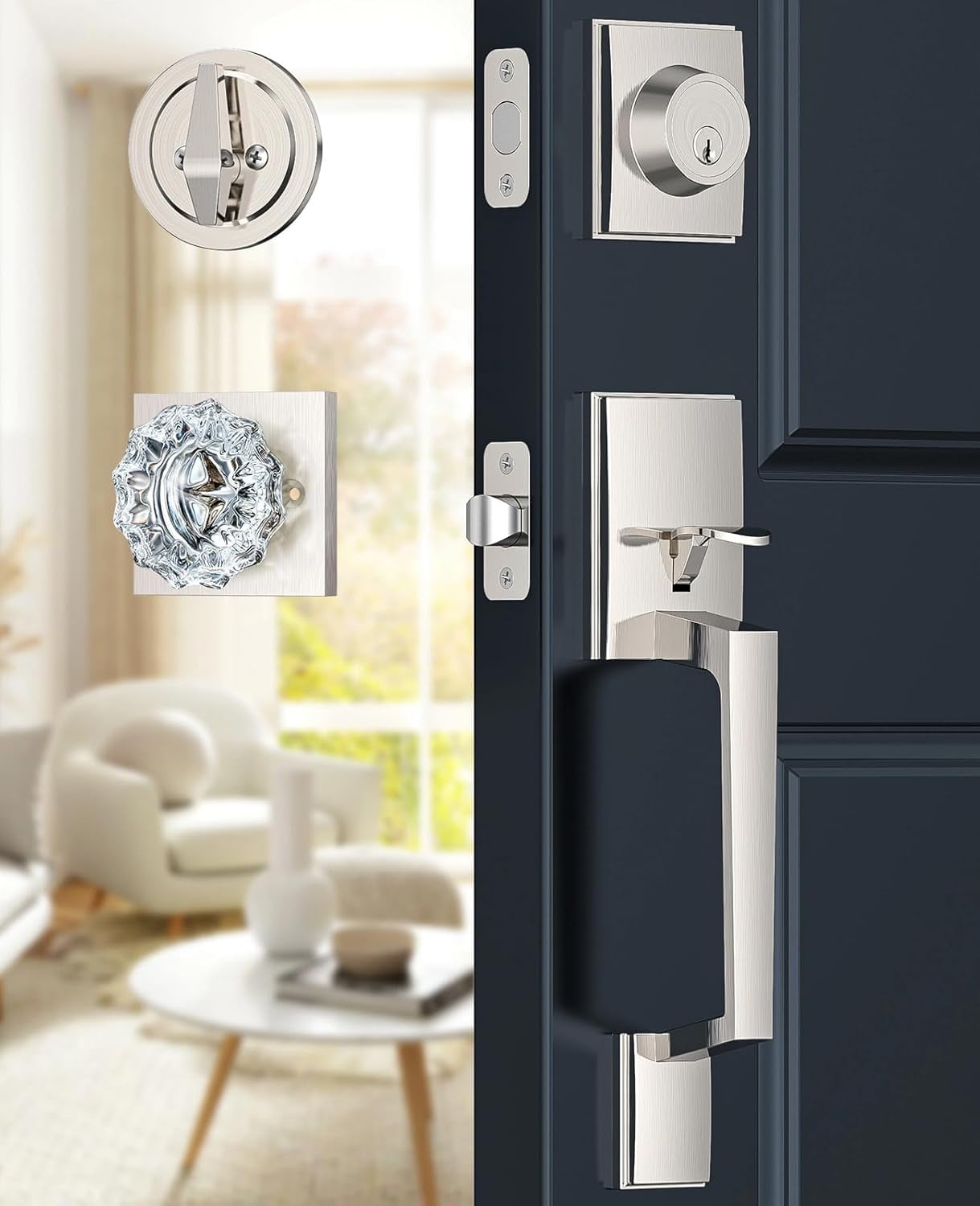 Brushed Nickel Front Door Handle and Deadbolt Set, Front Door Lock Set ...