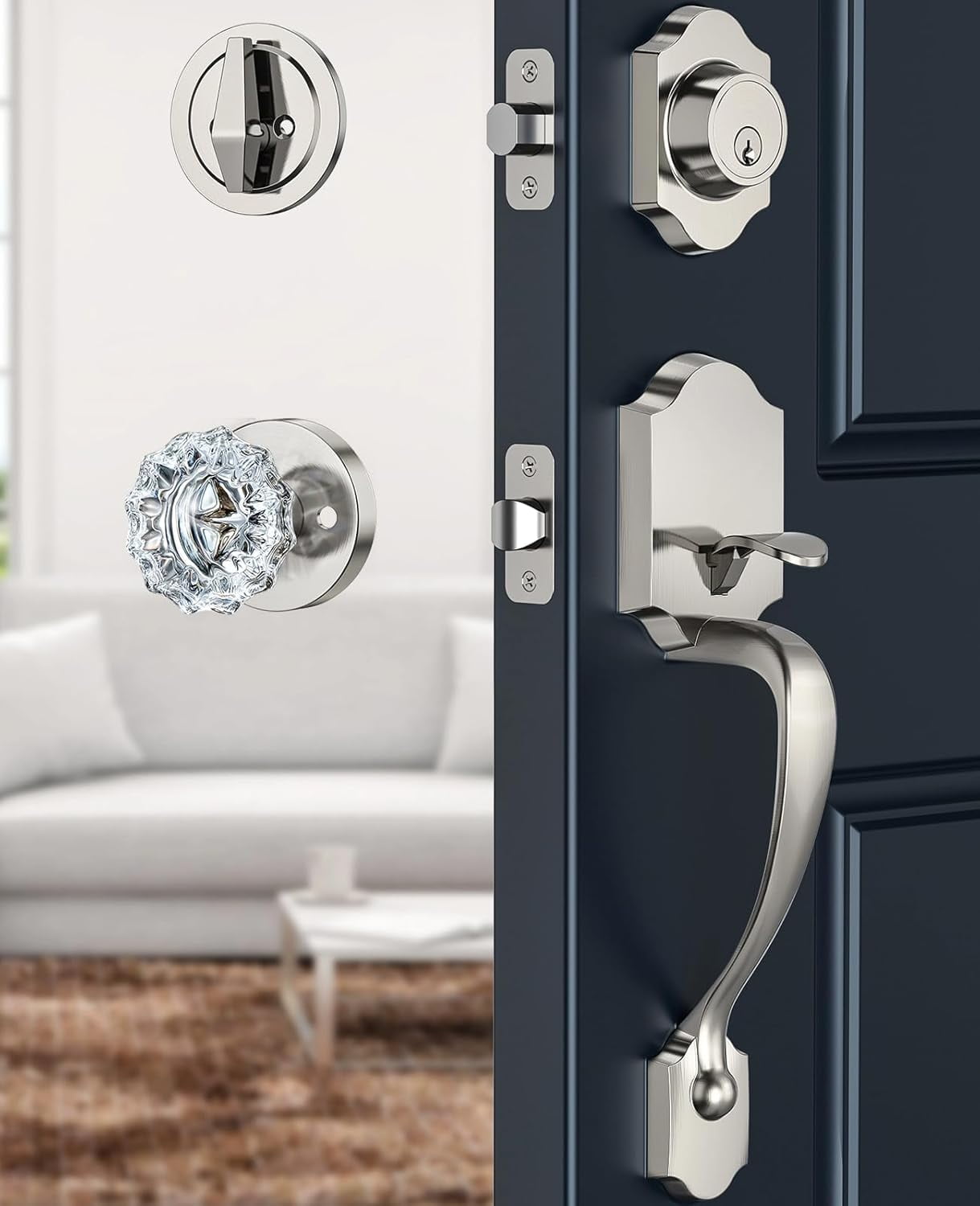 Brushed Nickel Front Door Handle and Deadbolt Set, Front Door Lock Set ...