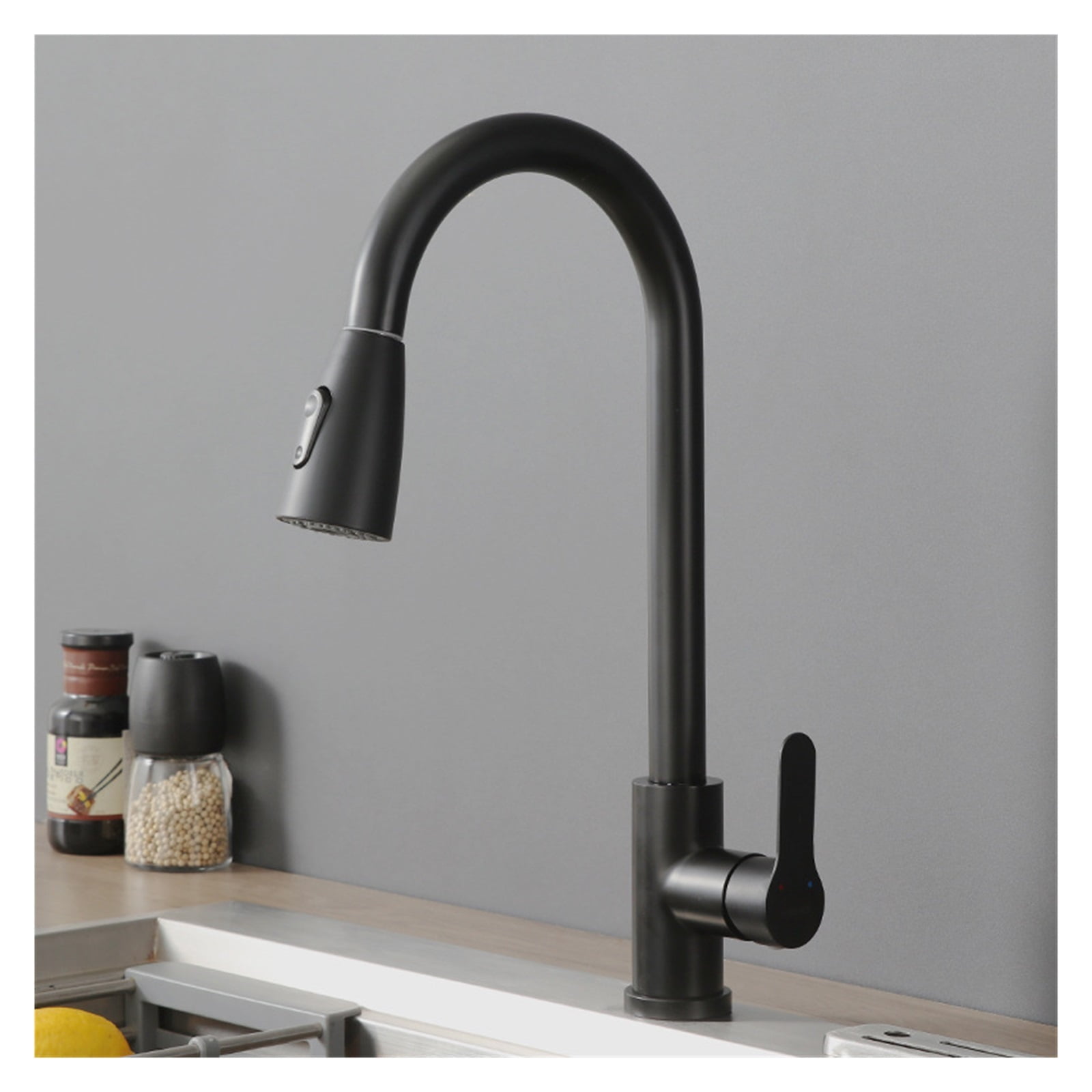 Brushed Nickel Kitchen Faucet Single Hole Pull Out Spout Kitchen Sink ...