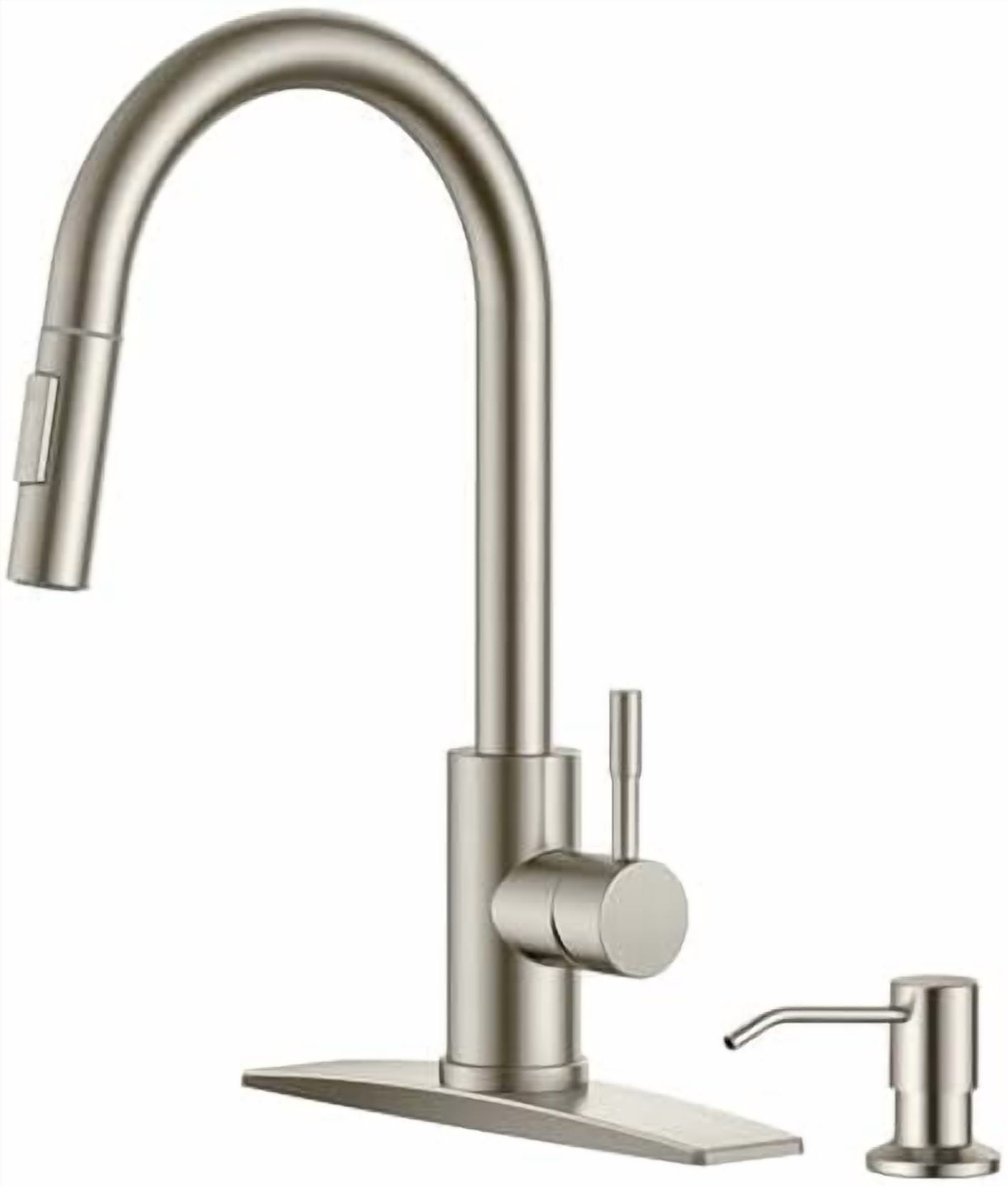 Brushed Nickel Kitchen Faucet with Soap Dispenser, High Arc Modern Sink ...