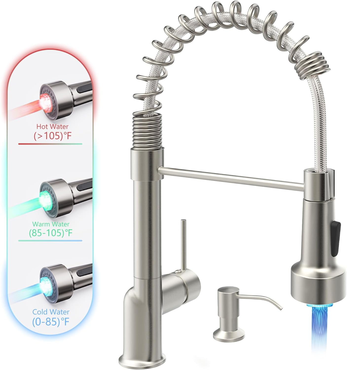 Brushed Nickel Kitchen Faucet with Pull Down Sprayer with Soap ...