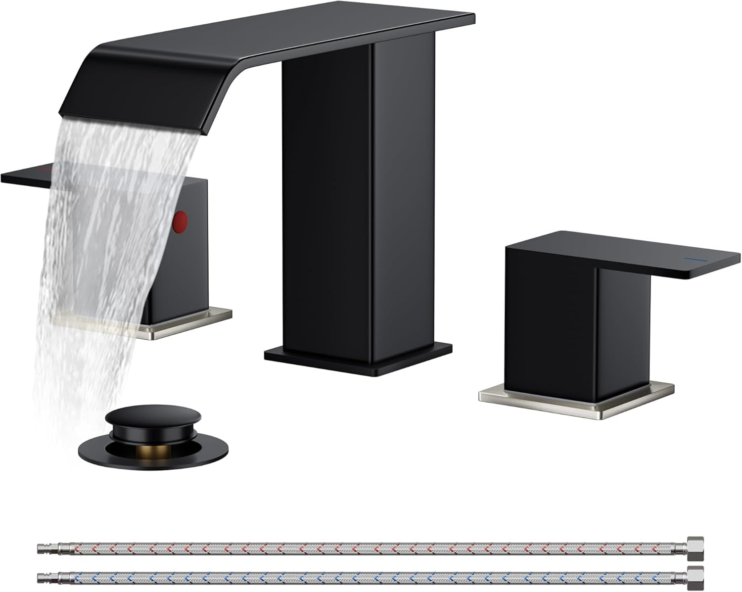 Brushed Nickel and Matte Black Bathroom Faucet 2 Handles, 8 Inch ...