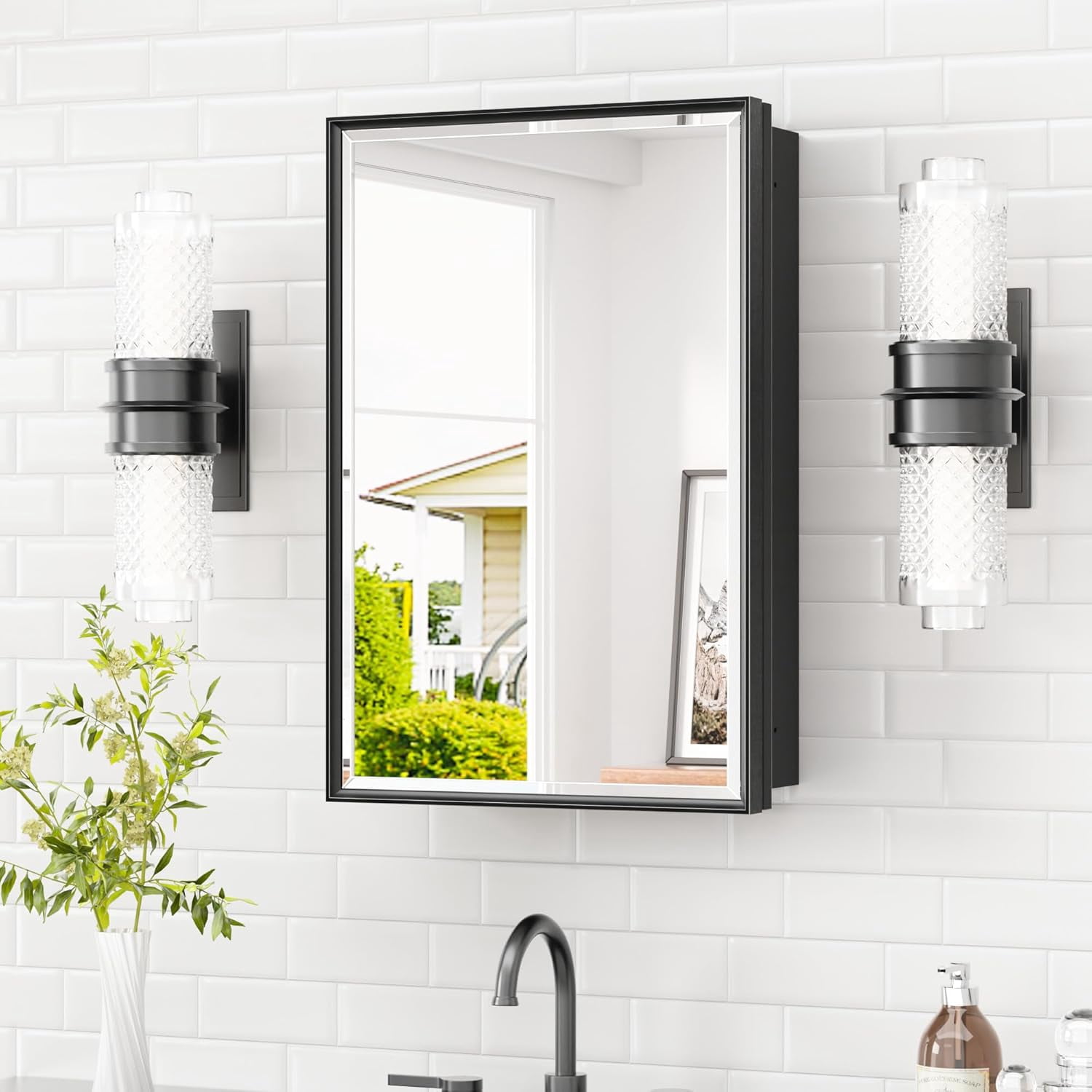Brushed Nickel Medicine Cabinet 24" x 30" Bathroom Mirror with Storage ...