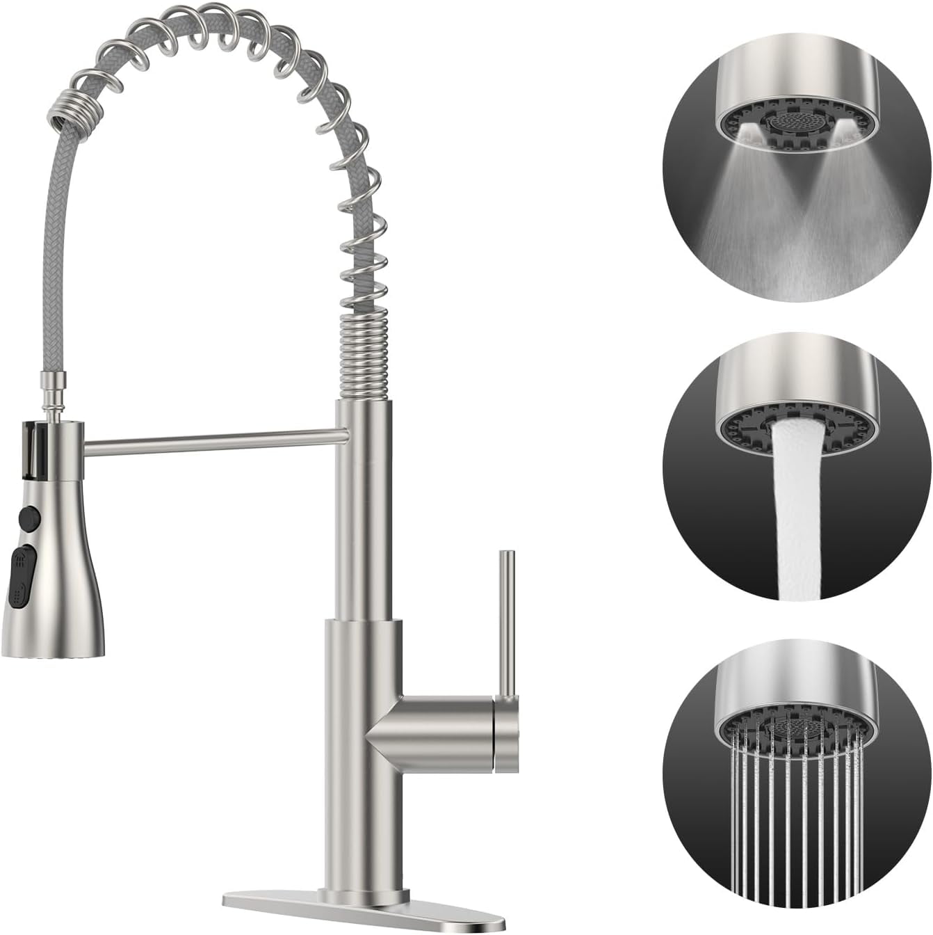 Brushed Nickel Modern Stainless Steel Kitchen Sink Faucet with High Arc ...