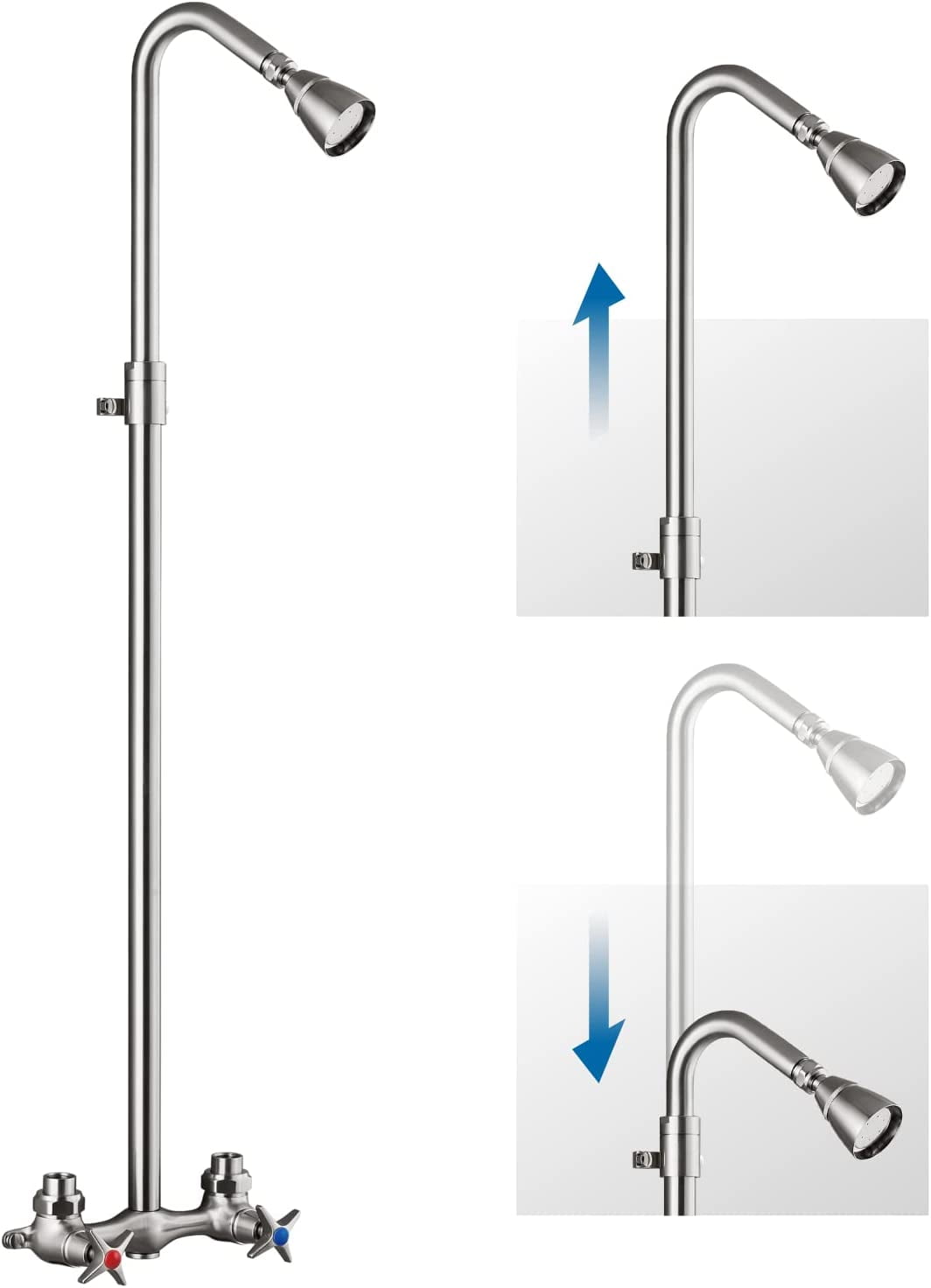 Brushed Nickel Outdoor Shower Faucet Kit Wall Mounted Adjustable slider ...