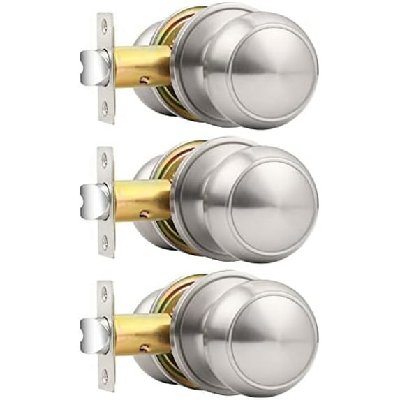 Brushed Nickel Passage Door Knobs, Flat Ball Interior Handles for Hall ...