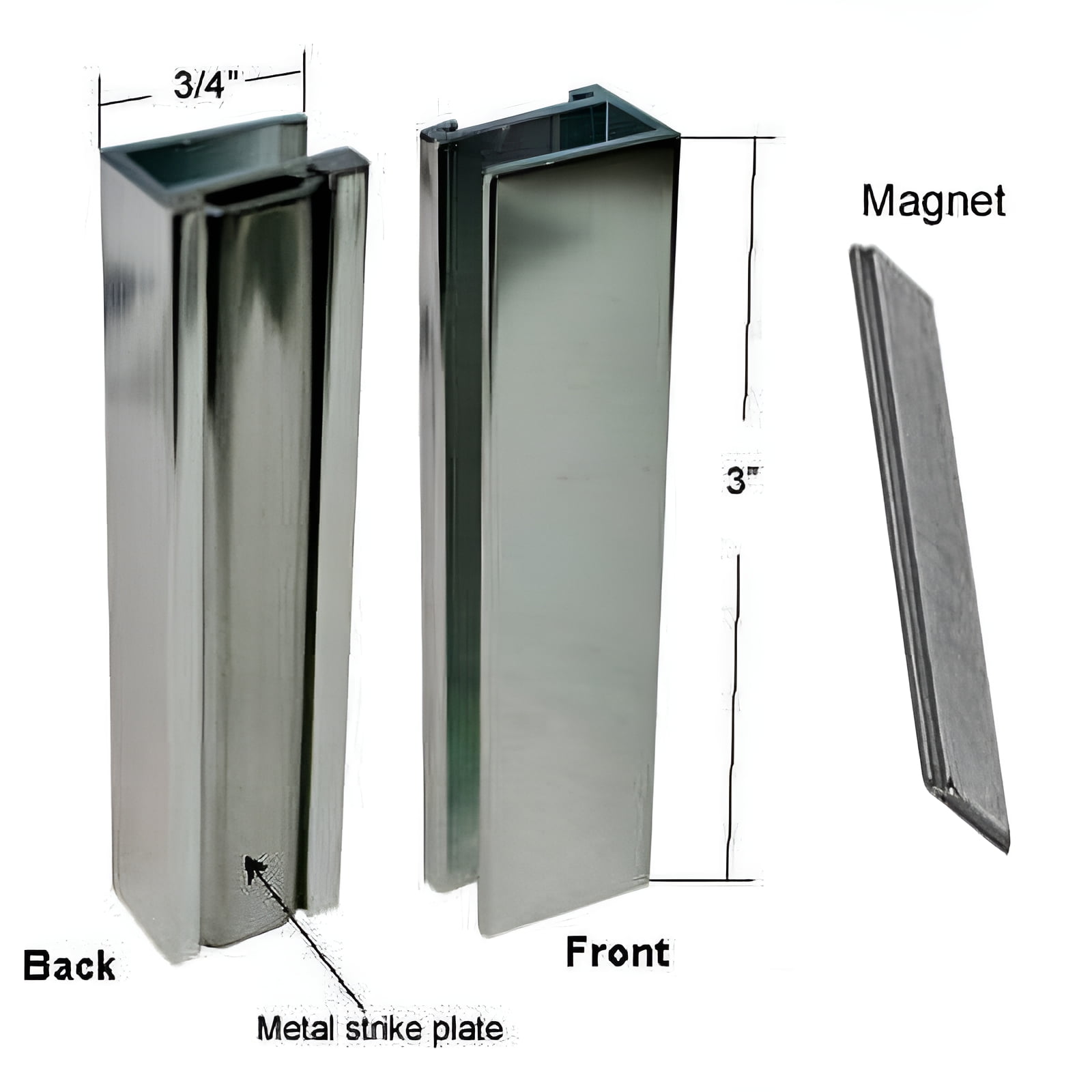 Brushed Nickel Shower Door U-Channel with Metal Strike and Magnet - Set ...