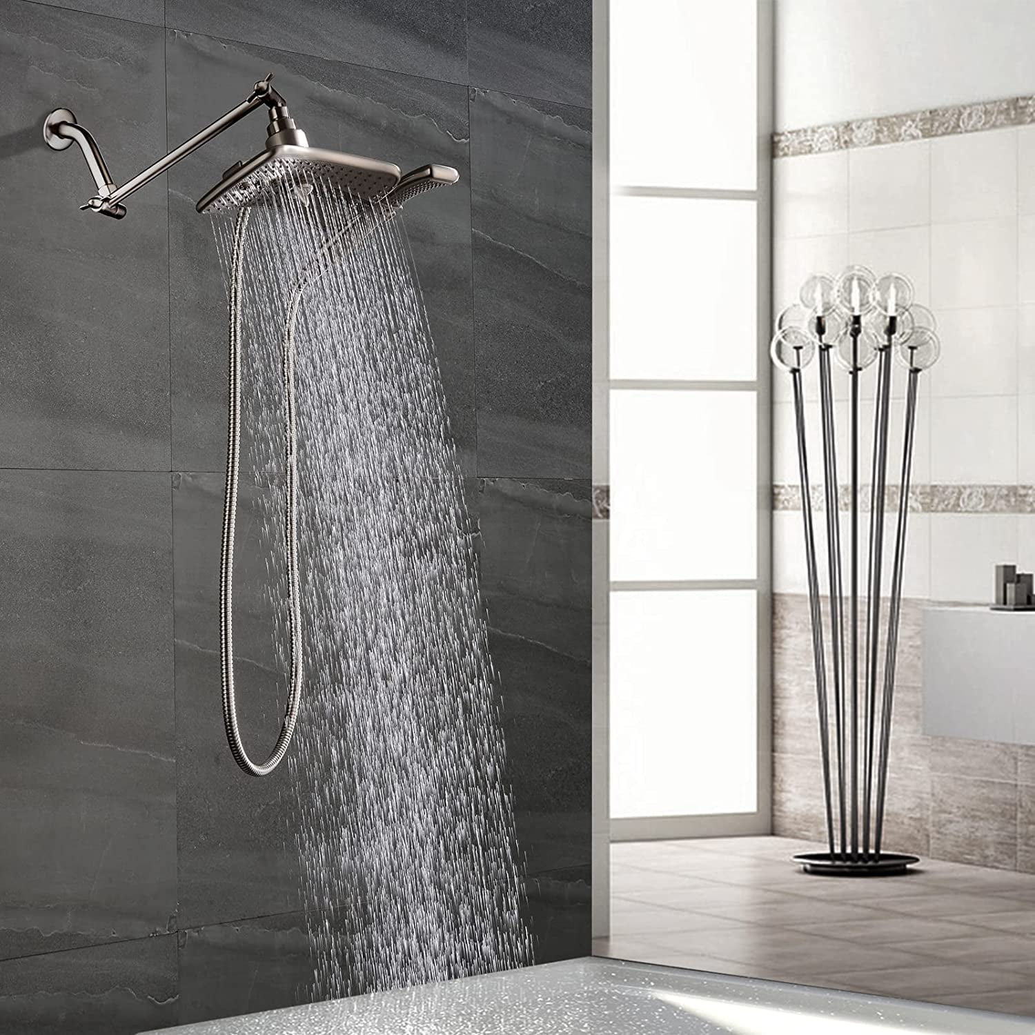 Brushed Nickel Shower Heads Combo with Two Spray Setting Fixed Shower ...