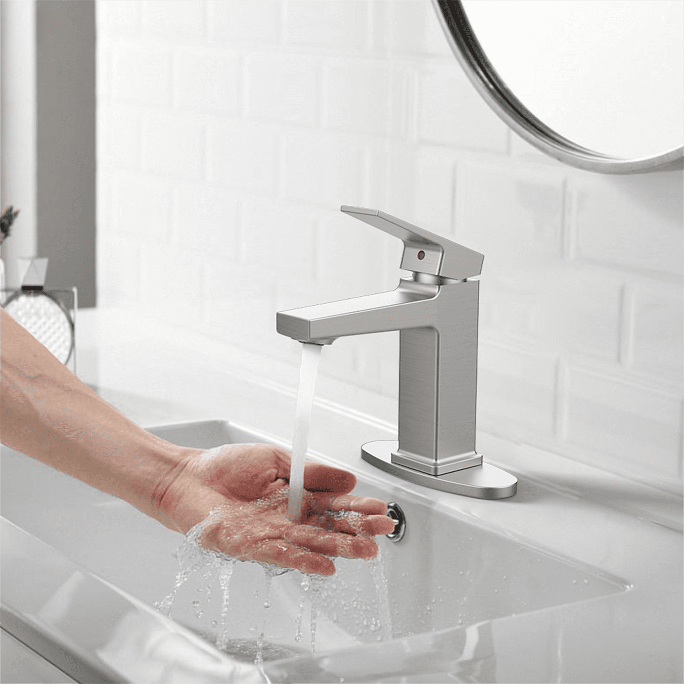 Brushed Nickel Single Handle Bathroom Faucet with Deck For 1 or 3 Holes ...