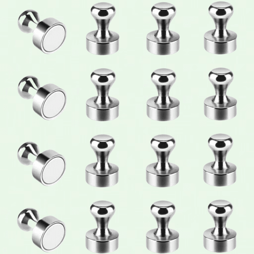 Brushed Nickel Steel Fridge Magnet Push Pin, Set of 16 Magnetic ...