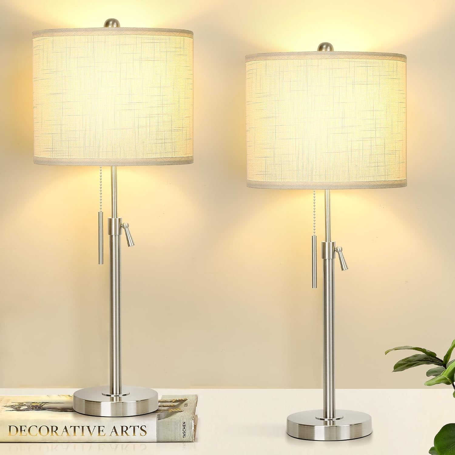 Brushed Nickel Table Lamps Set of 2: 22" to 30" Height Adjustable ...