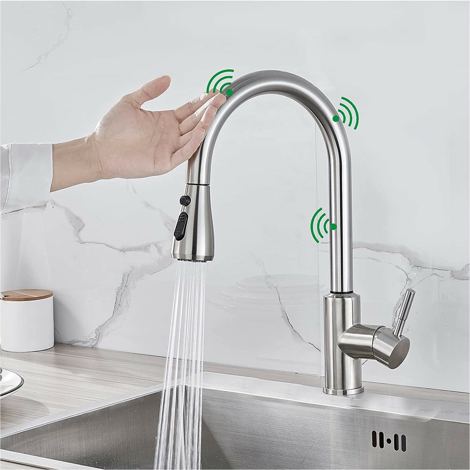 Brushed Nickel Touch sensor Kitchen Sink Faucet Pull Down Sprayer ...