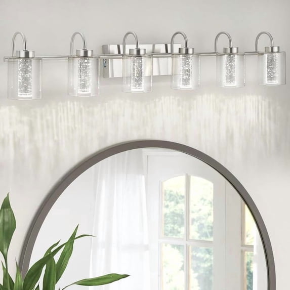 Brushed Nickel Vanity Lights - Crystal Bubble Glass Dimmable 3 Color ...