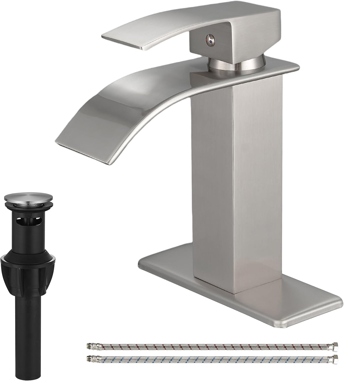 Brushed Nickel Waterfall Bathroom Sink Faucet with Modern Single Handle ...