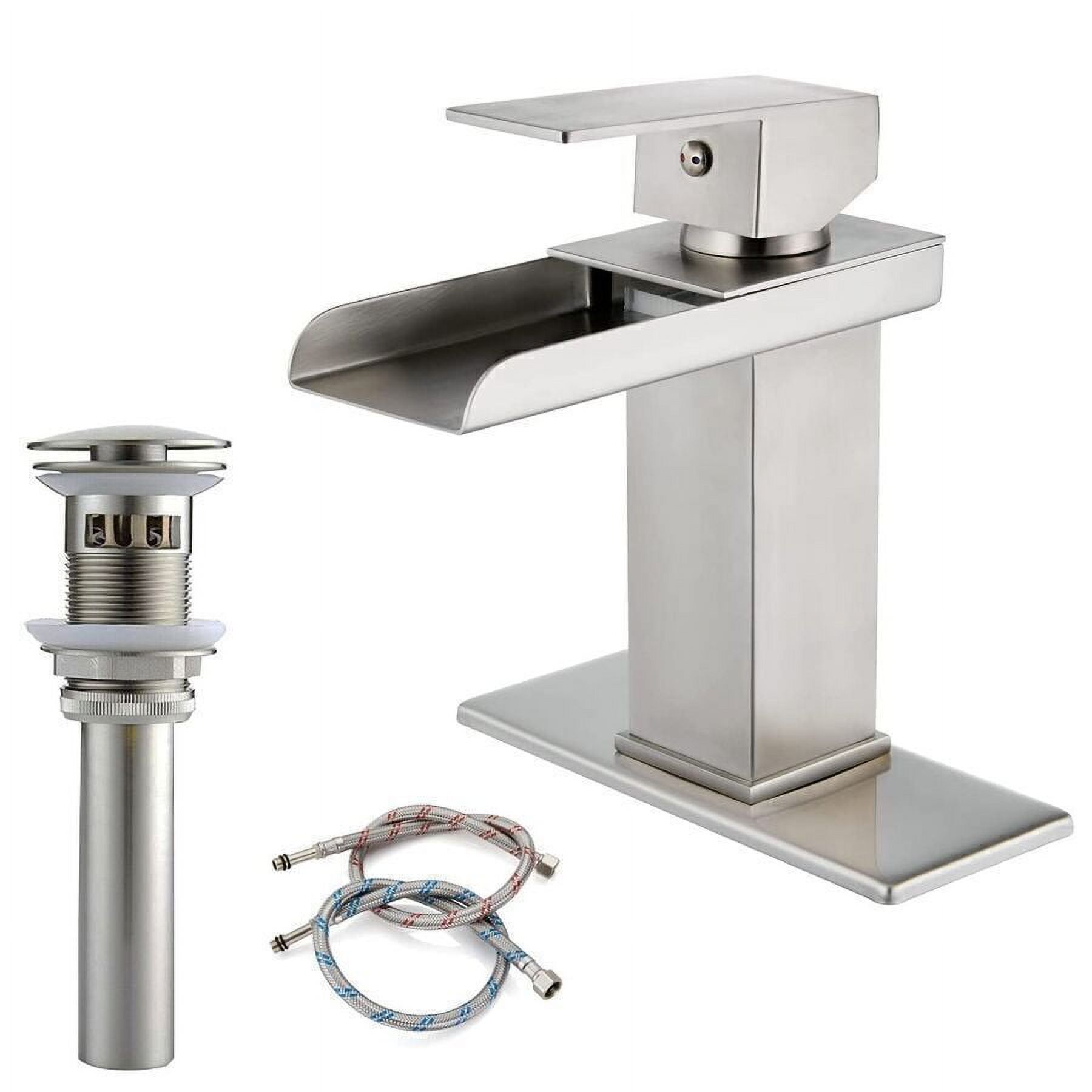 Brushed Nickel Waterfall Sink Faucet, Lavatory Vanity Mixer Tap w ...