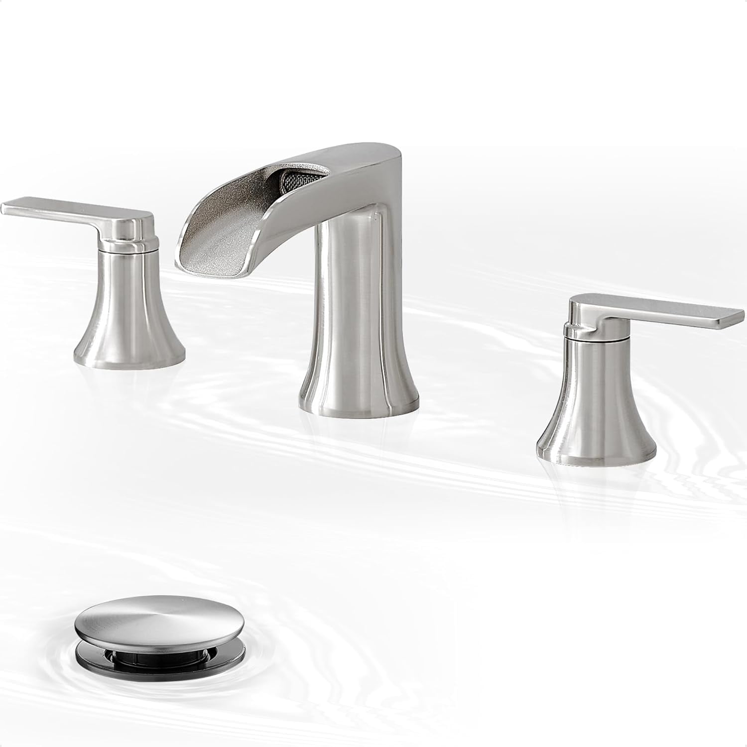 Brushed Nickel Widespread Bathroom Faucet with 2 Handles Waterfall ...