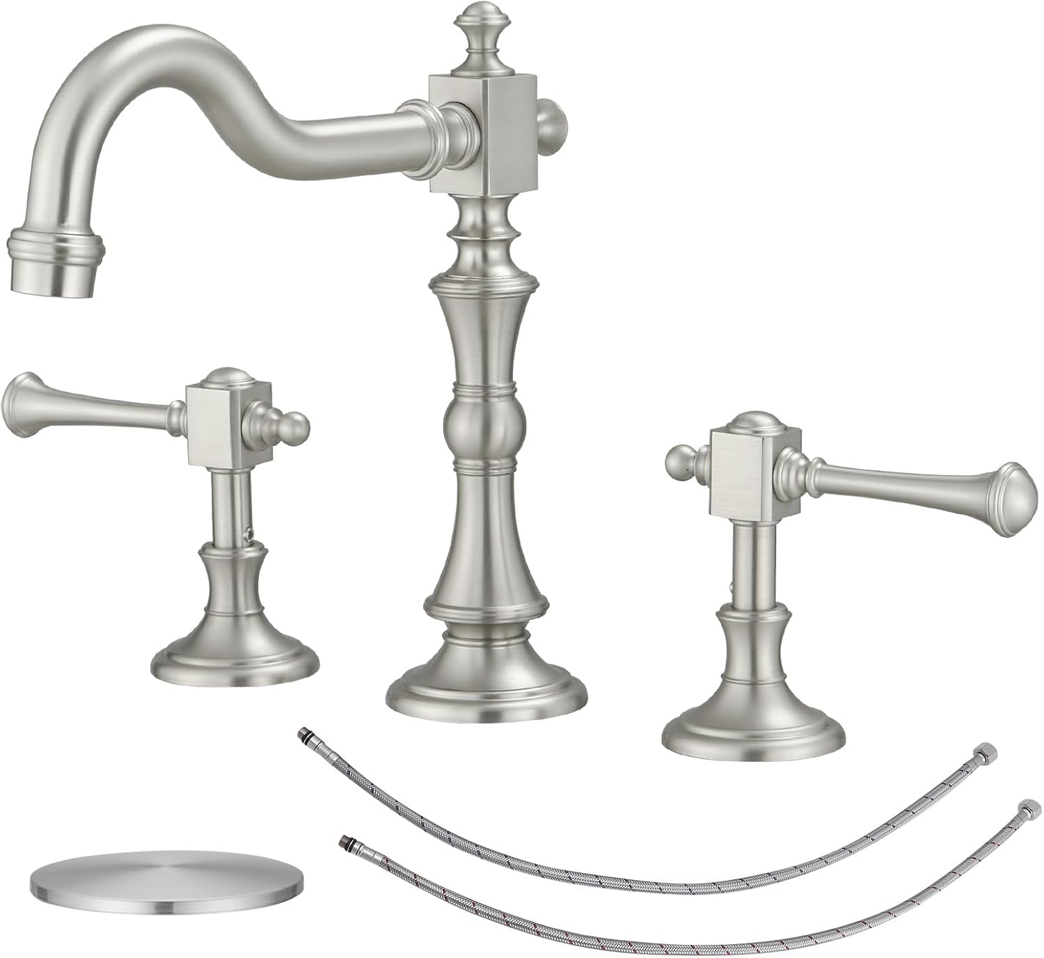 Brushed Nickel Widespread Bathroom Faucet Classic Bathroom Sink Faucet ...