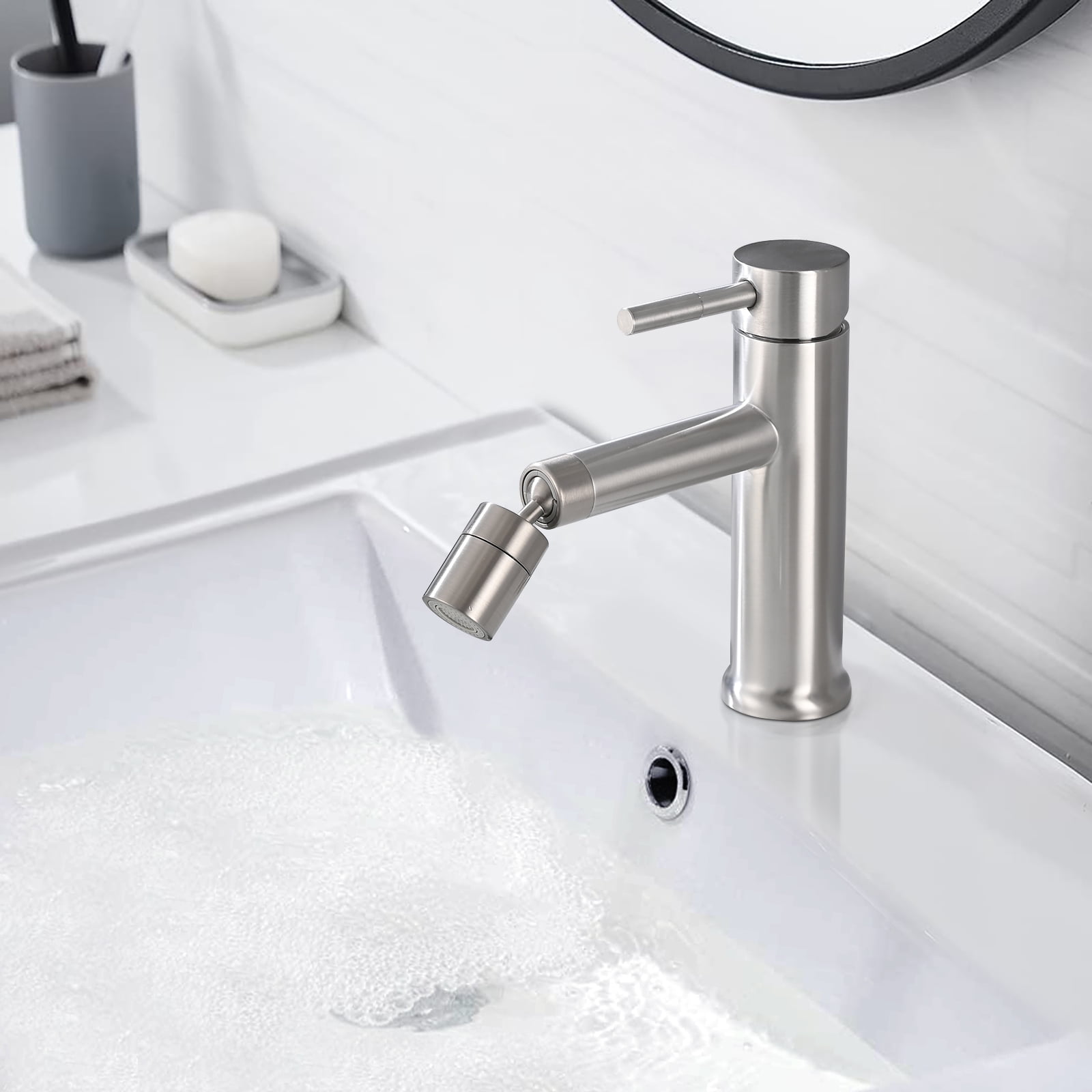 Modern Bathroom Sink Faucet Brushed Nickle Bathroom Faucet for 2 Mode ...