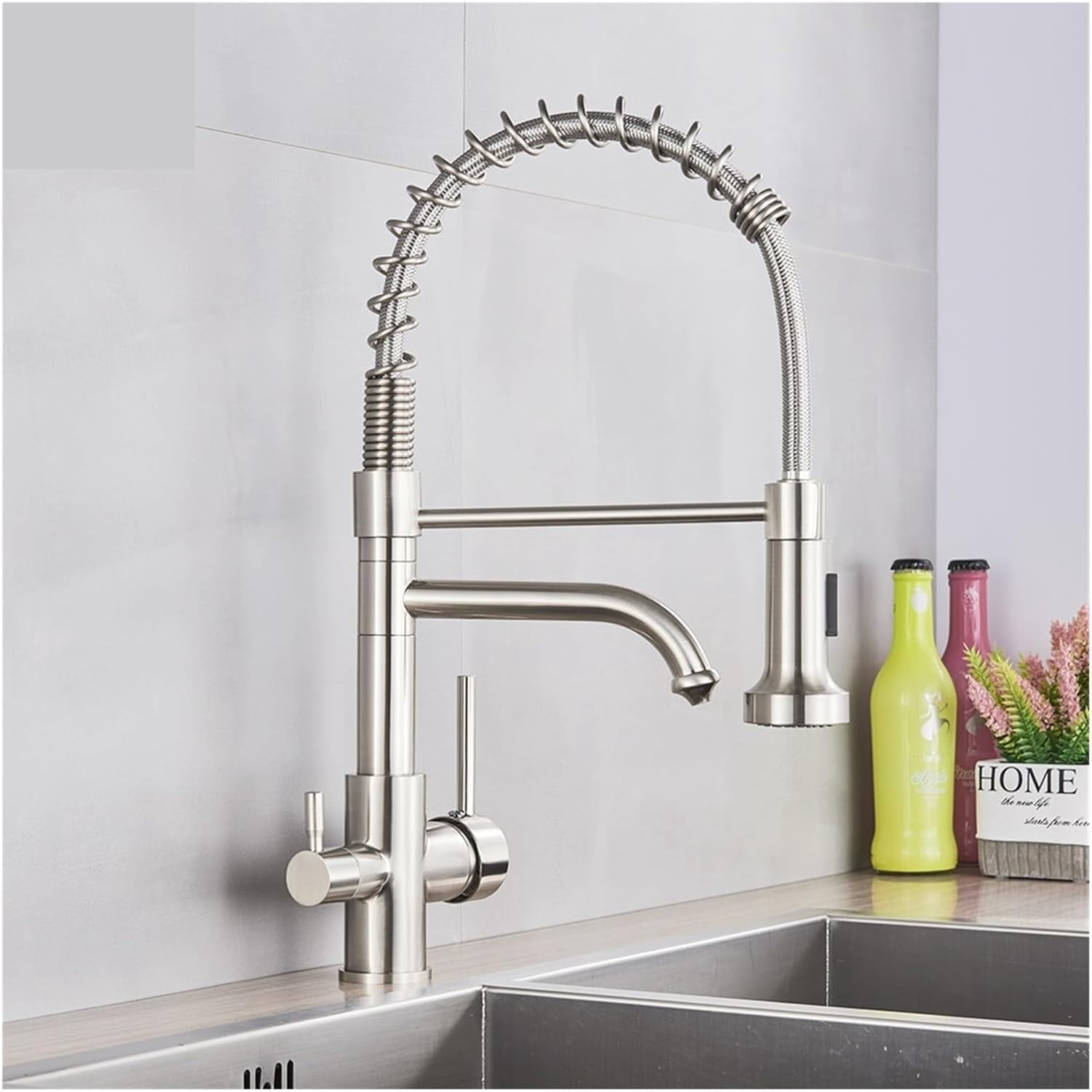Brushed Pure Water Filter Kitchen Faucet Dual Handle Hot and Cold ...