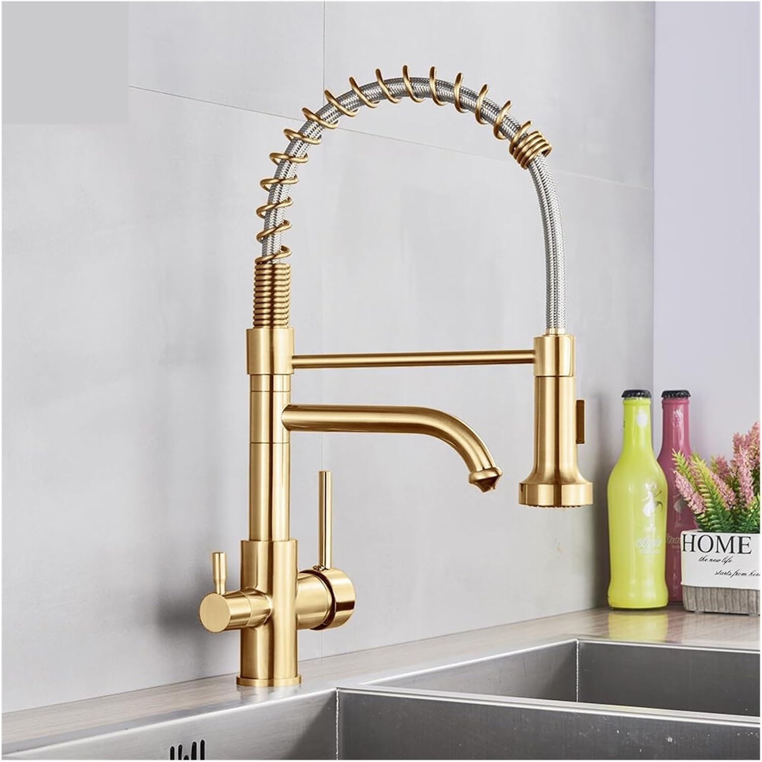 Brushed Pure Water Filter Kitchen Faucet Dual Handle Hot and Cold ...