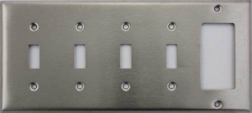 Brushed Satin Stainless Steel 5 Gang Wall Plate - 4 Toggle Switches 1 ...
